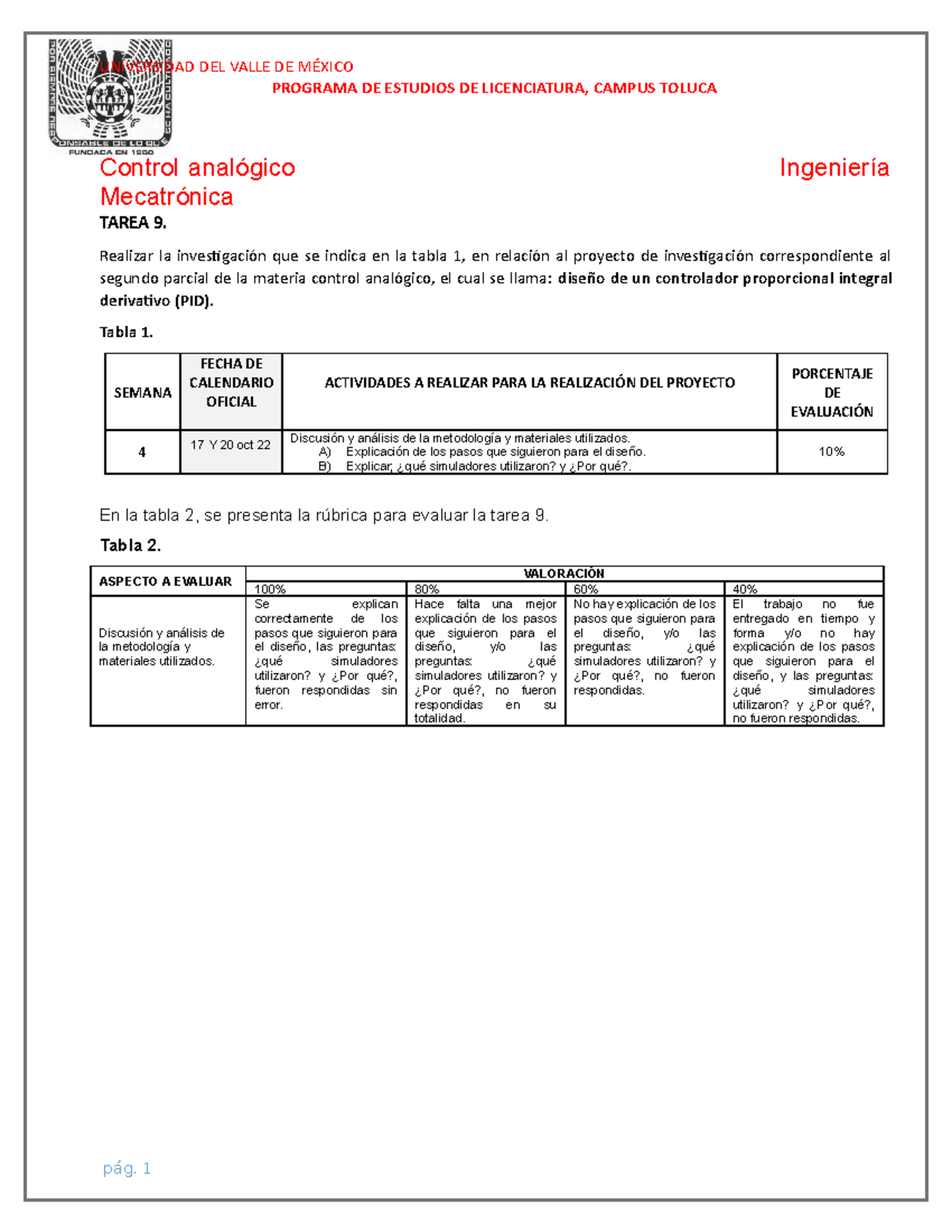 Tarea 9 - lllllll - UNIVERSIDAD DEL VALLE DE MÉXICO PROGRAMA DE ...