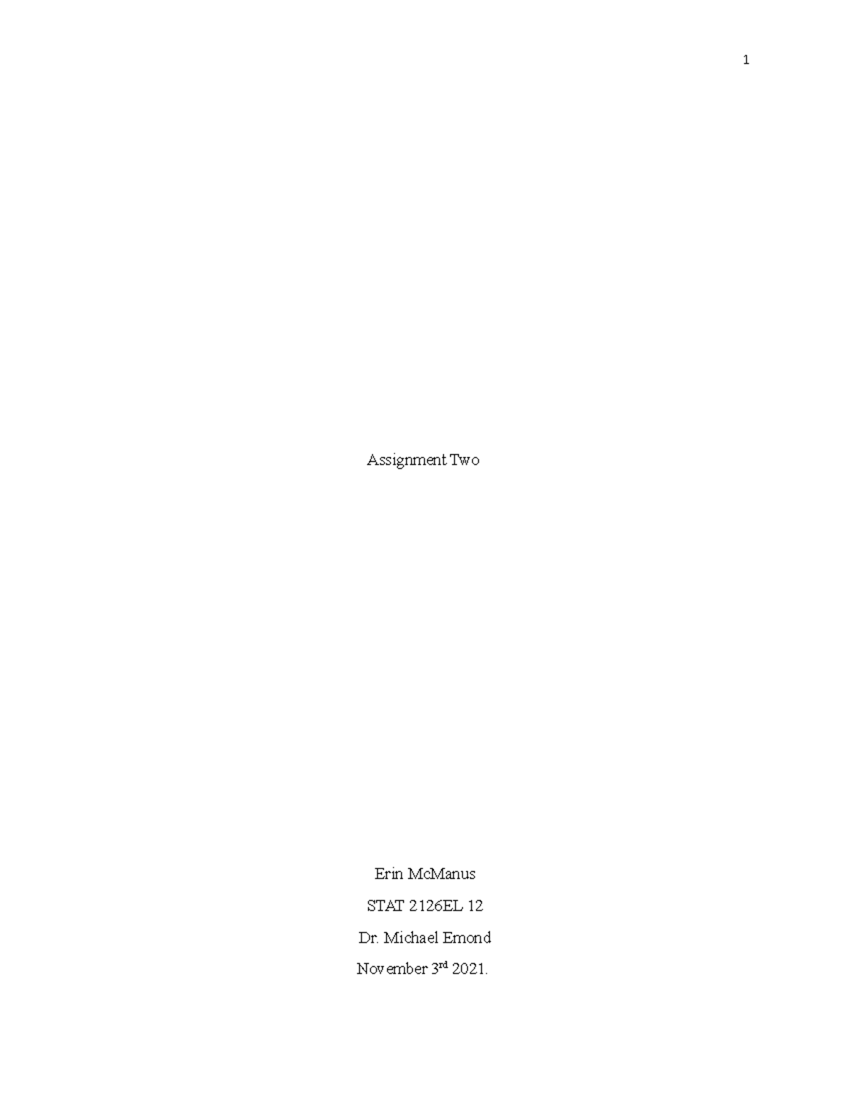 Assignment 2 Part 2 - STAT-2126EG - Laurentian - Studocu