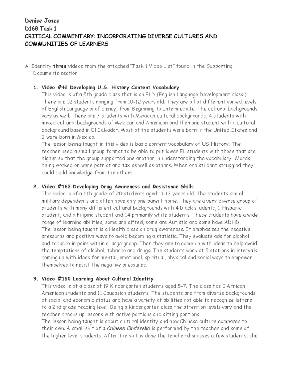 D168 TASK 1 Schools as a Community of Care ( Critical Commentary ...