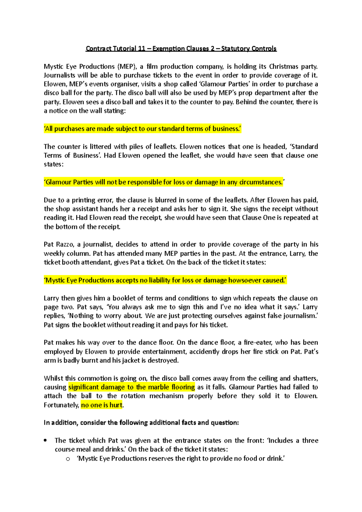 Contract Tutorial 11 – Exemption Clauses 2 – Statutory Controls - Contract Tutorial 11 ...