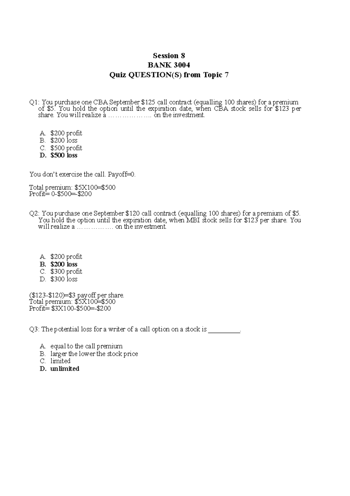 Session 8 Quiz Questions and Answers - Portfolio and Fund Management ...