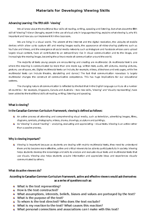 Materials for developing viewing skills - Materials for Developing ...