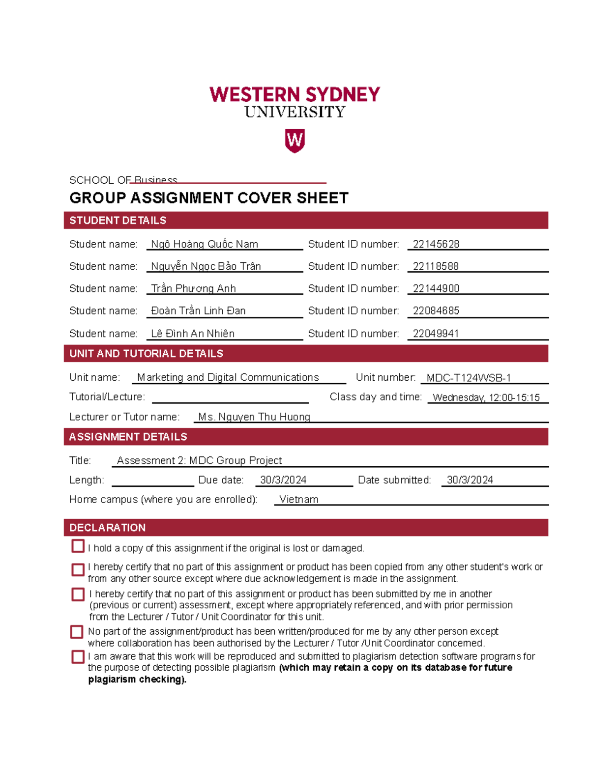 Group Report MDC-T124WSB-1 Cheeses Crust - SCHOOL OF Business GROUP ...