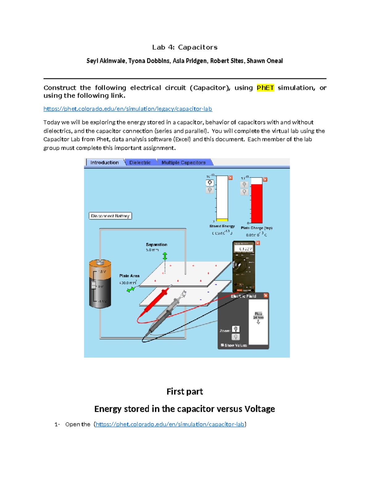 Capacitor - Here you go! - Lab 4: Capacitors Seyi Akinwale, Tyona ...
