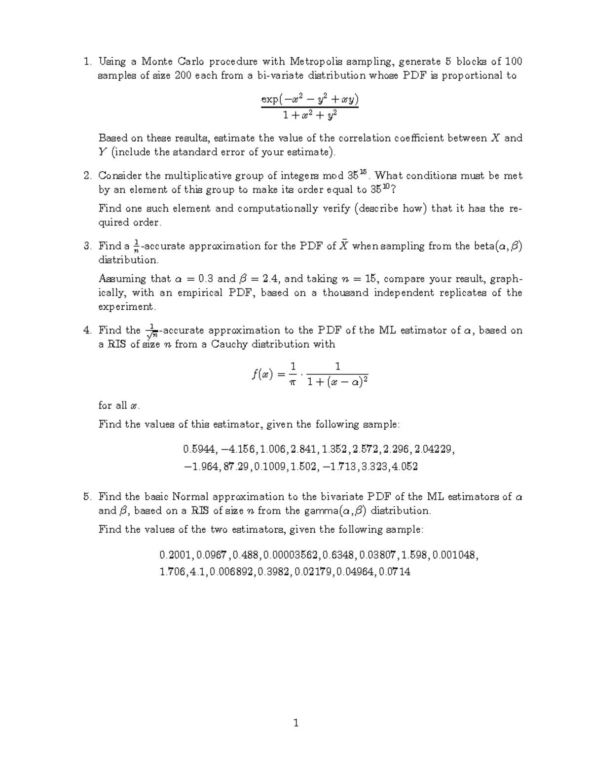 Advanced Statistics Exam 2009, questions Final - 1. Using a Monte Carlo ...
