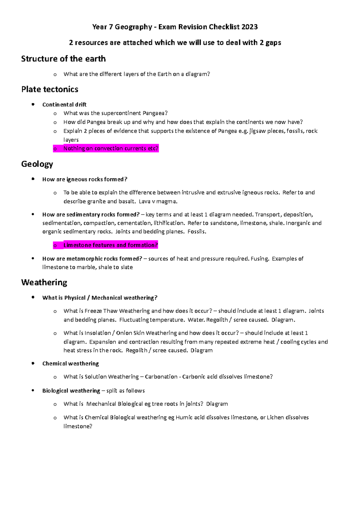 JWM Revision Guide 2023 - Year 7 Geography - Exam Revision Checklist ...