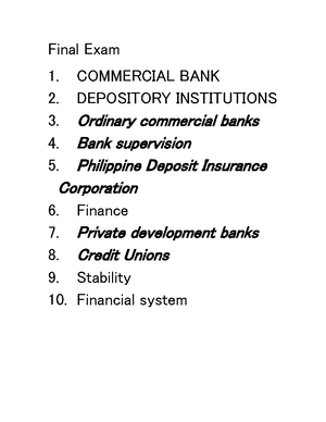 Final exam in banking - Examination - FINAL EXAMINATION BANKING AND ...