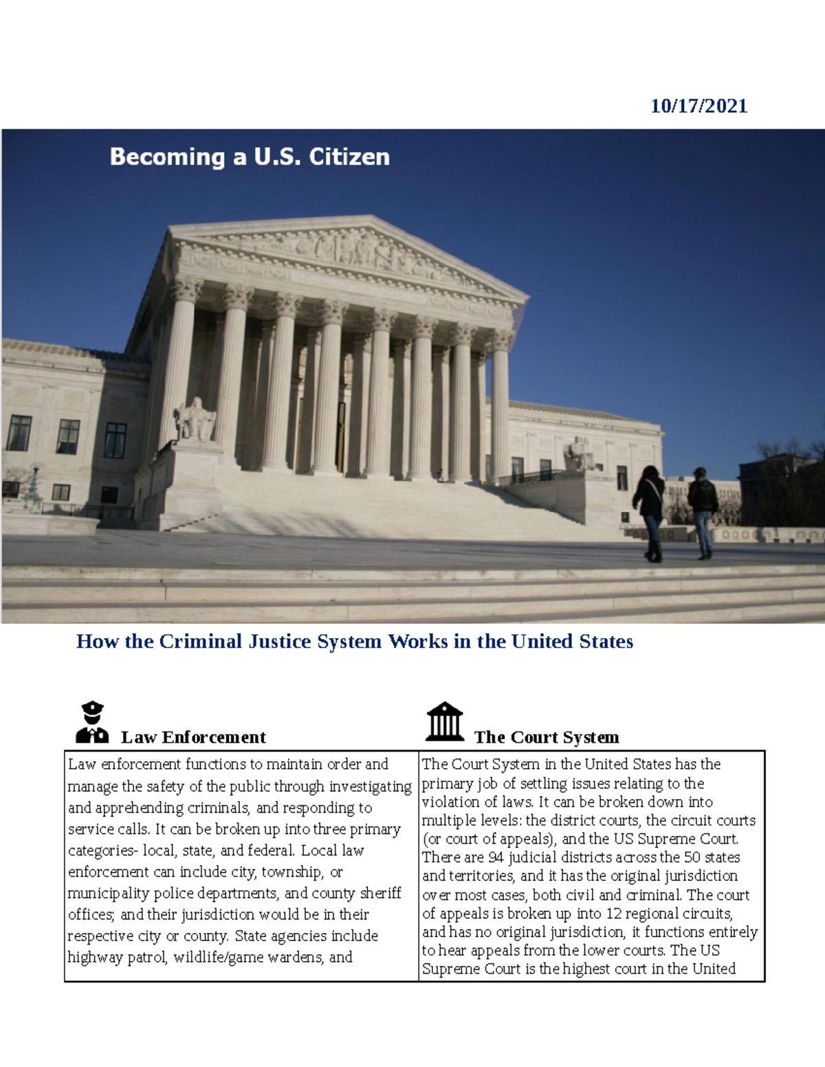 CJ 112 Project Two Assignment - 10/17/ How the Criminal Justice System ...