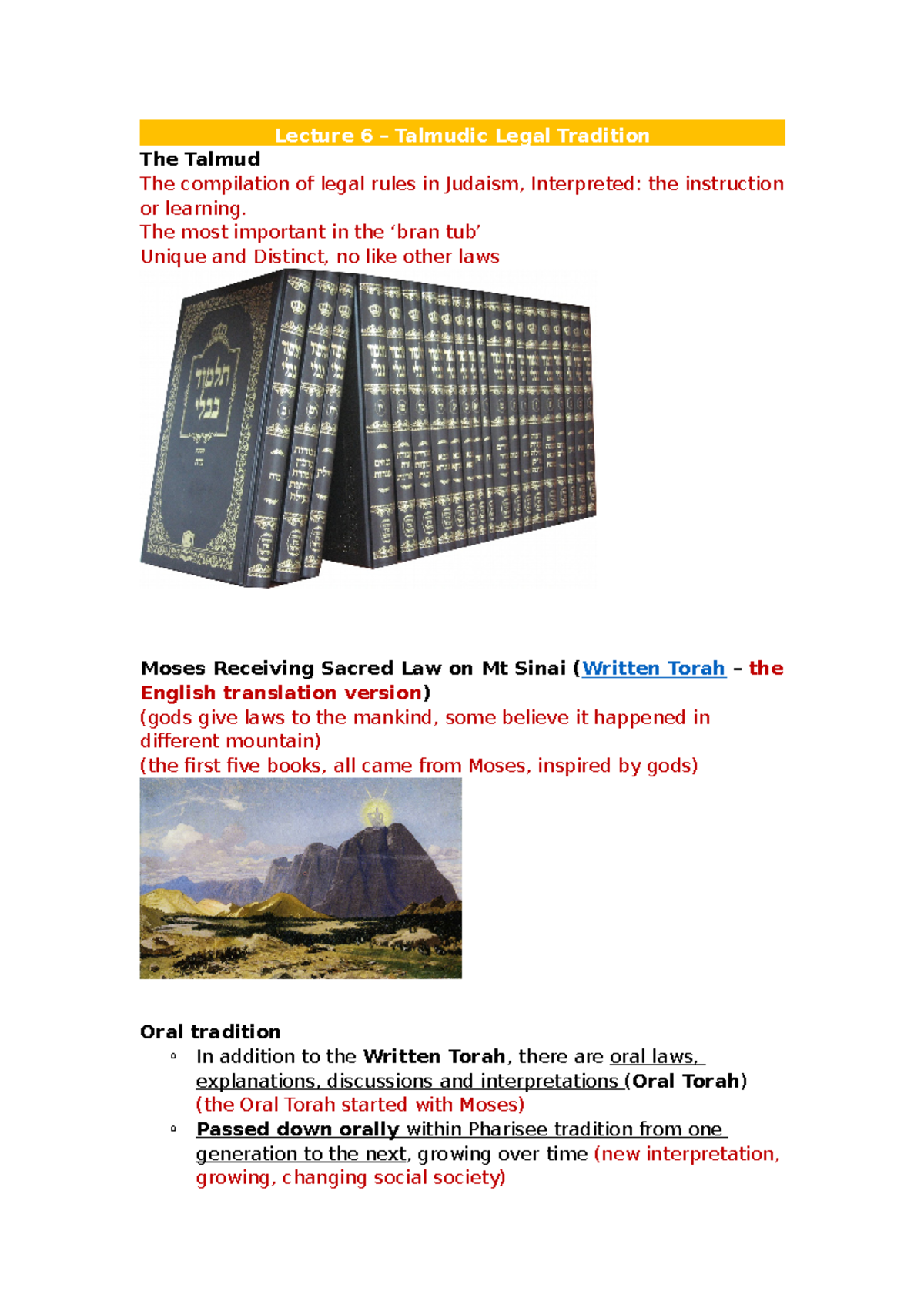 2022 Comparative Law Notes (Lecture 6) - Lecture 6 – Talmudic Legal ...