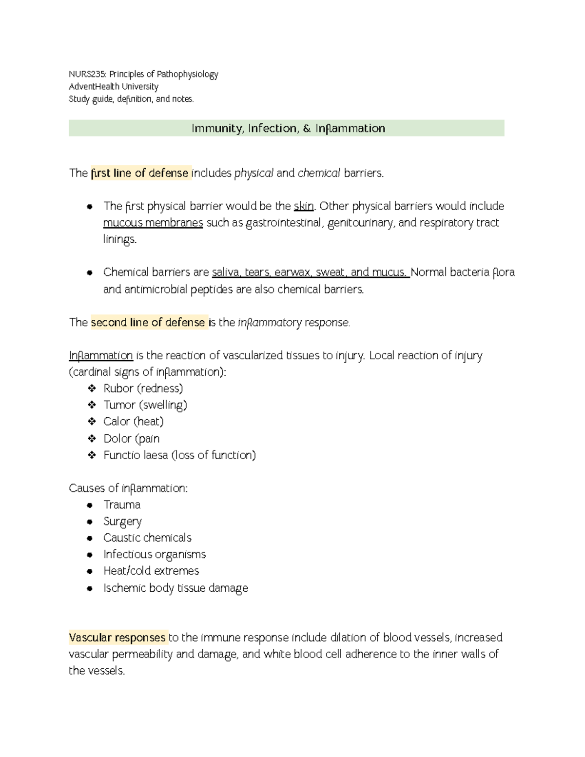 cellular inflammation - NURS235: Principles of Pathophysiology ...