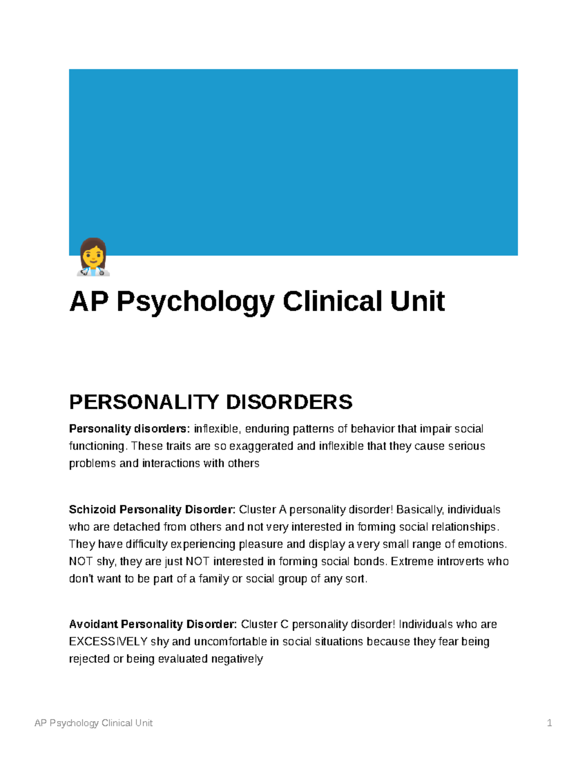 AP Psychology Clinical Unit - AP Psychology Clinical Unit PERSONALITY ...
