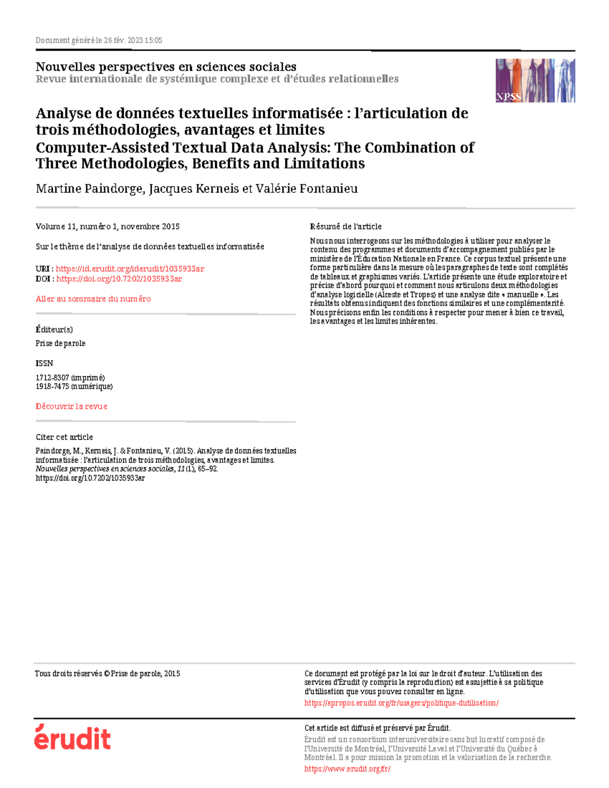 Outils d’Analyse, Statistique des Données - Tous droits réservés ...
