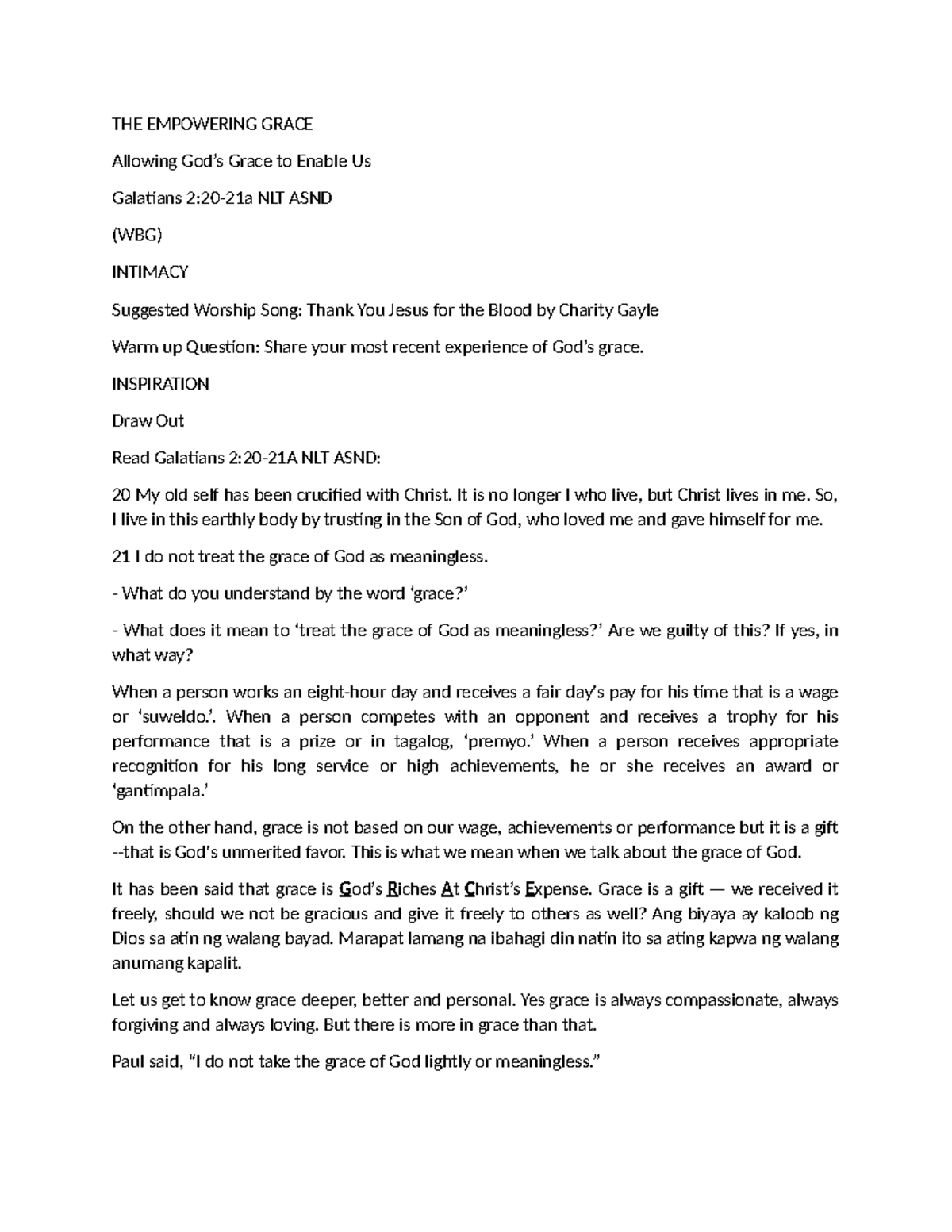 THE Empowering Grace - THE EMPOWERING GRACE Allowing God’s Grace to ...