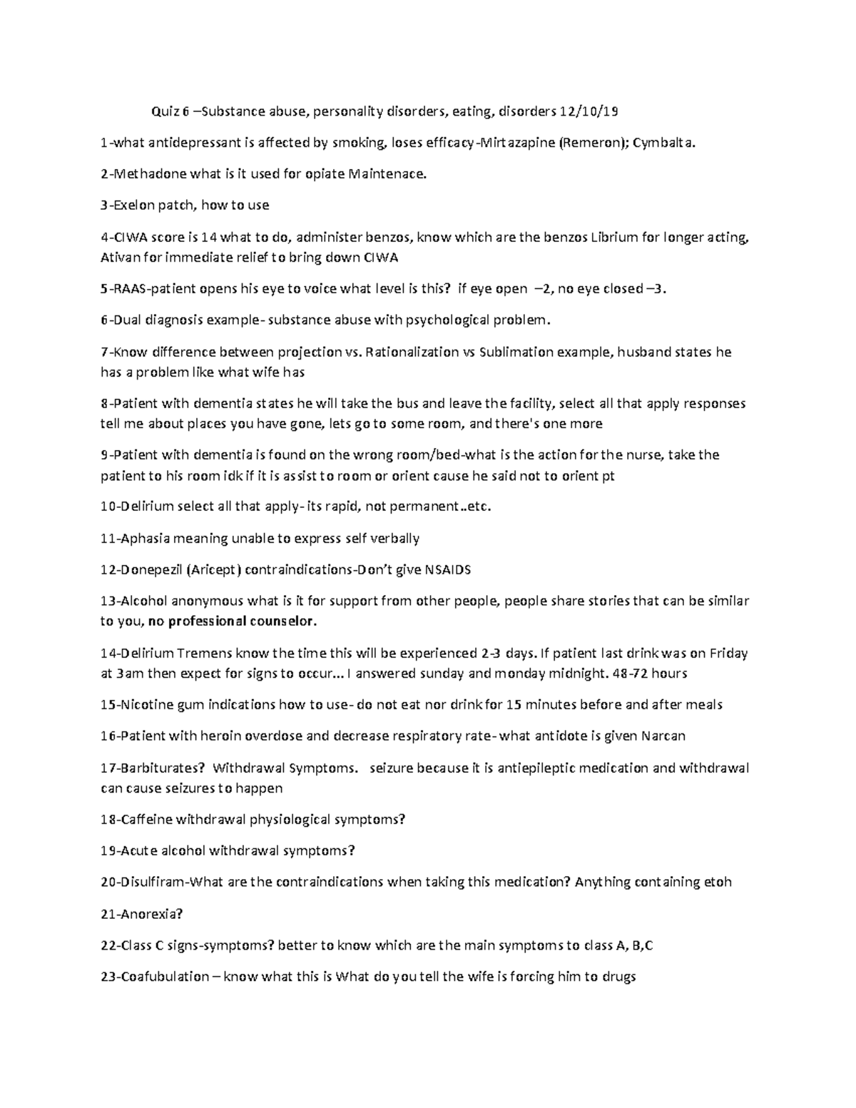 Mental q6 review - lecture note - Quiz 6 – Substance abuse, personality ...