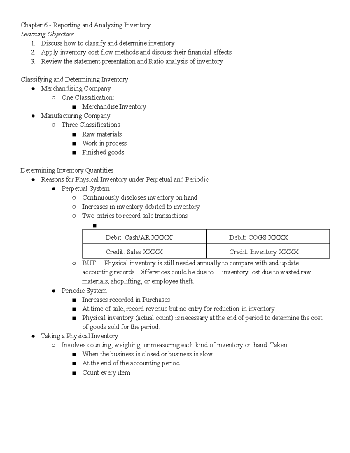 Chapter 6 financial acct - Chapter 6 - Reporting and Analyzing Inventory Learning Objective 1 ...