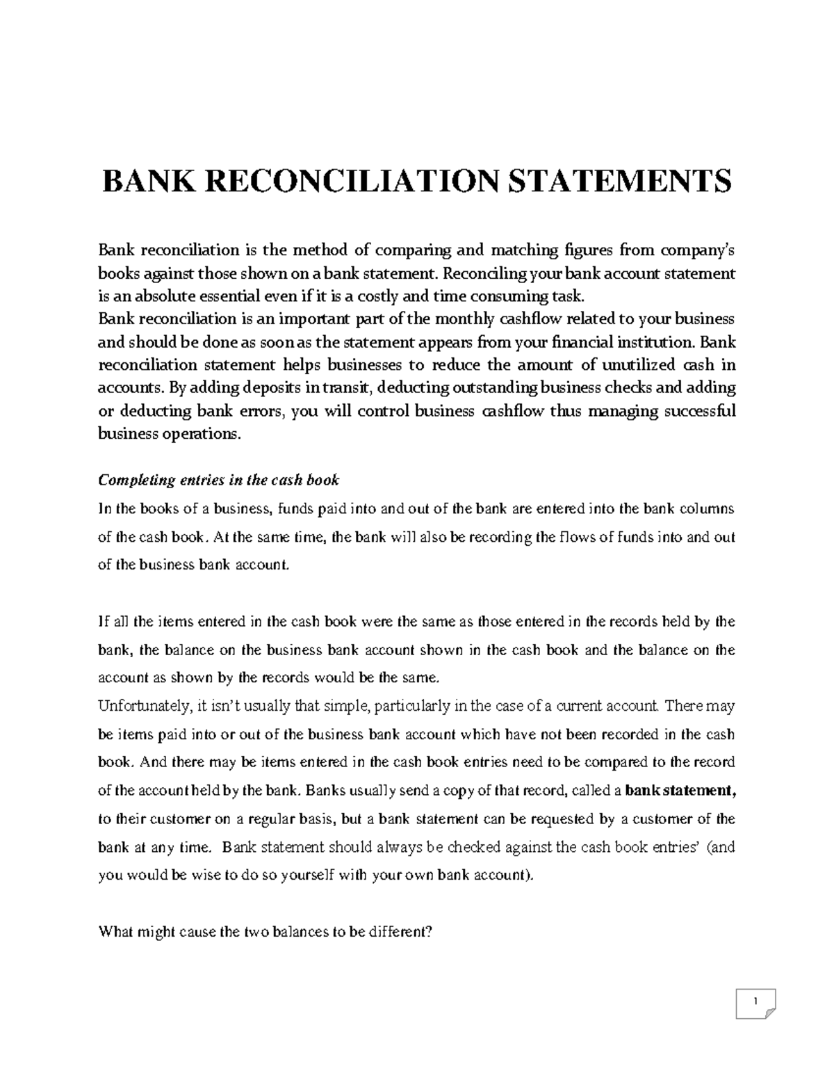 BANK Reconciliation Statements - BANK RECONCILIATION STATEMENTS Bank ...