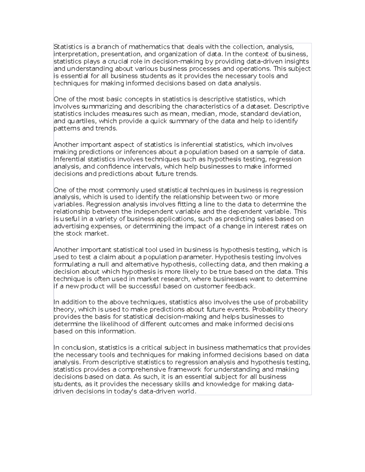 Statistics is a branch of mathematics that deals with the collection ...