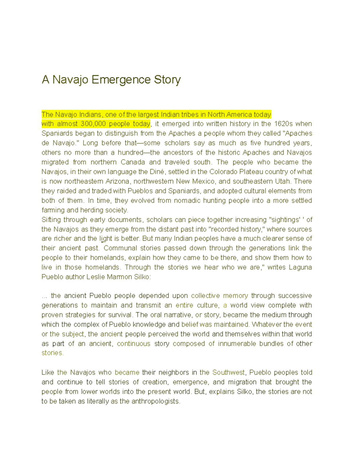 A Navajo Emergence Story pdf 2 - A Navajo EmergenceStory The Navajo ...
