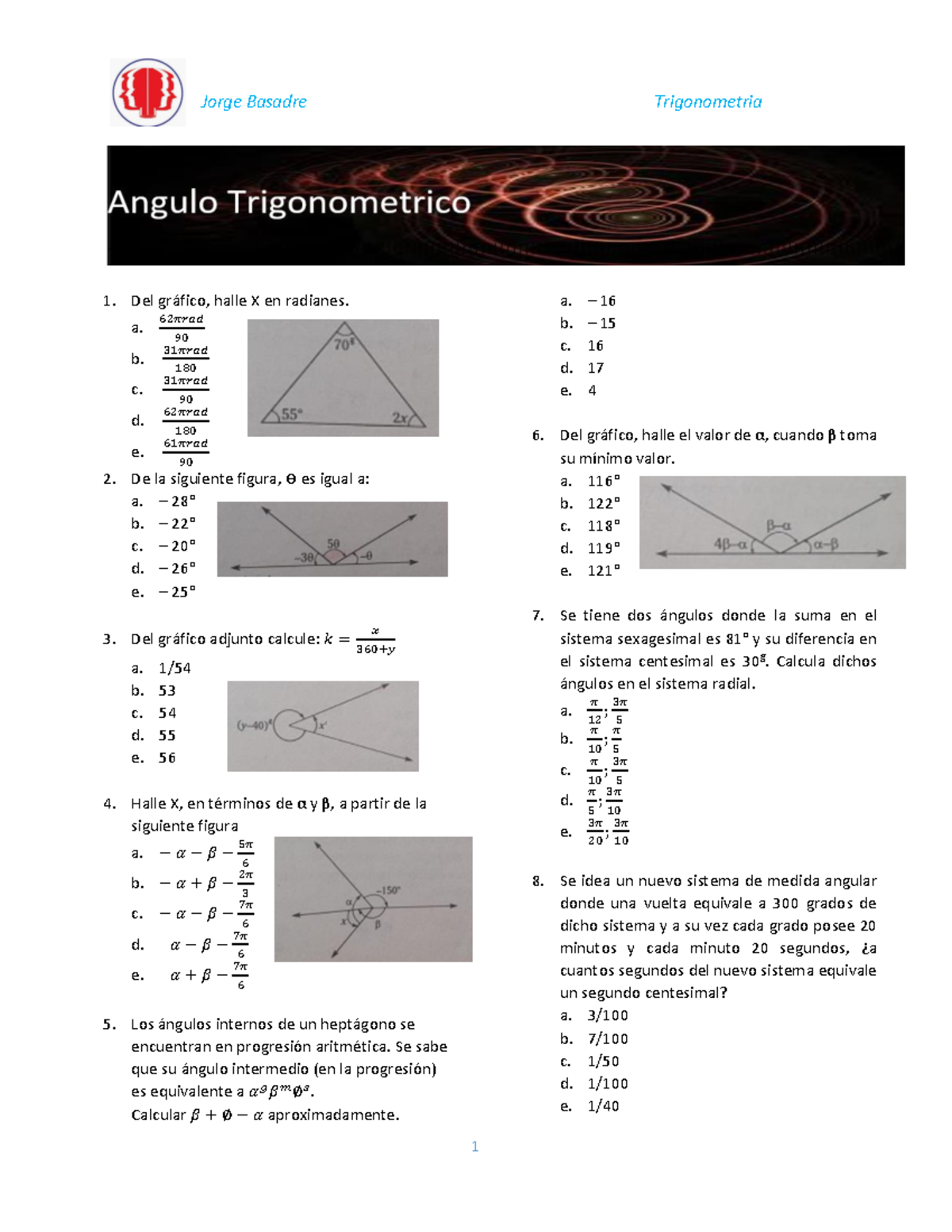 Angulo Trigonometrico I - Jorge Basadre Trigonometria 1 1. Del gráfico ...