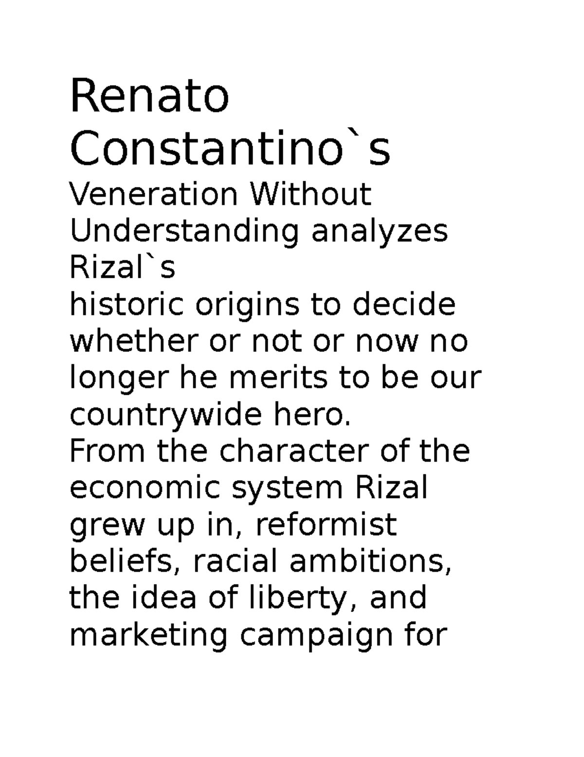 Draft - An essay which about to Rizal is he deserve to be our National ...