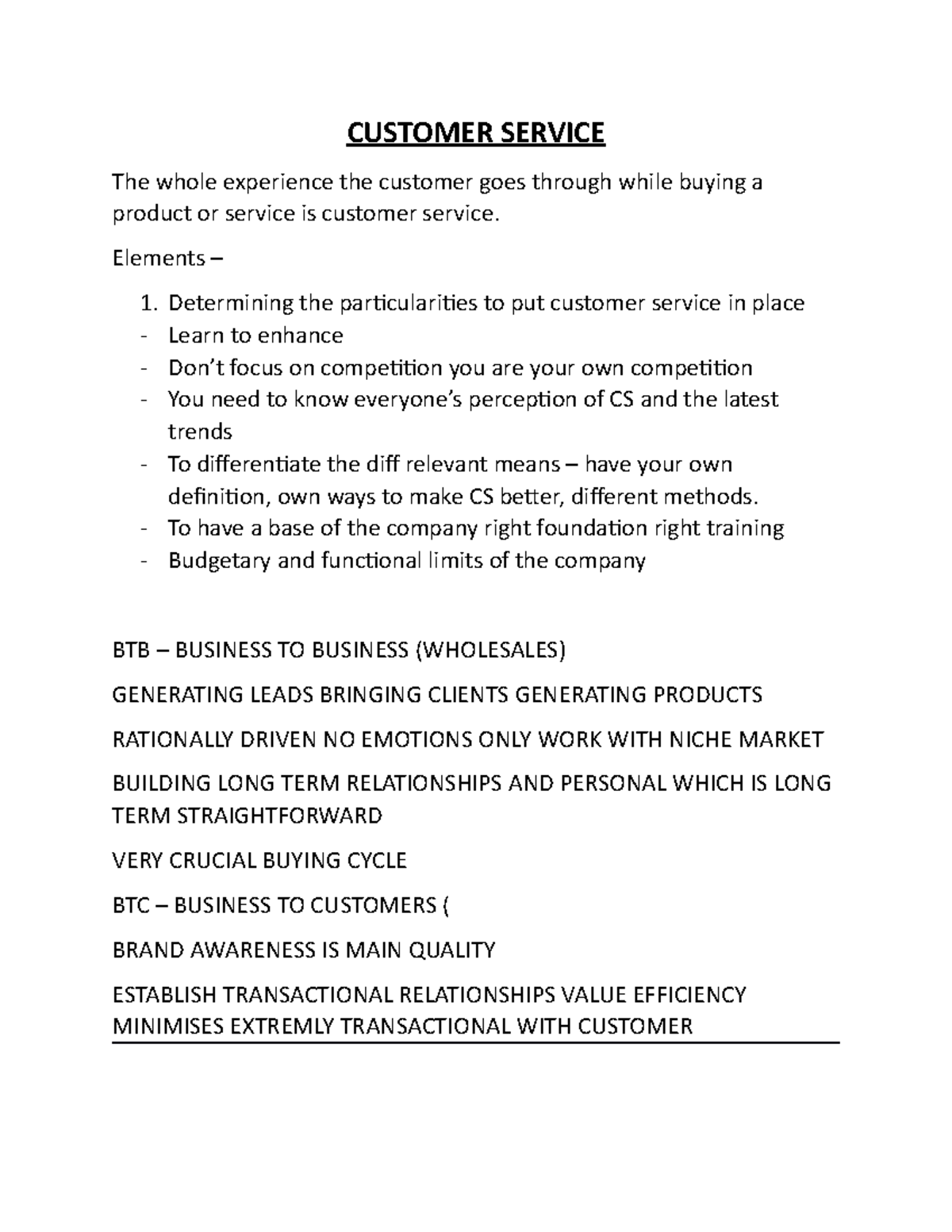 Customer Service - Lecture notes 1-6 - CUSTOMER SERVICE The whole ...