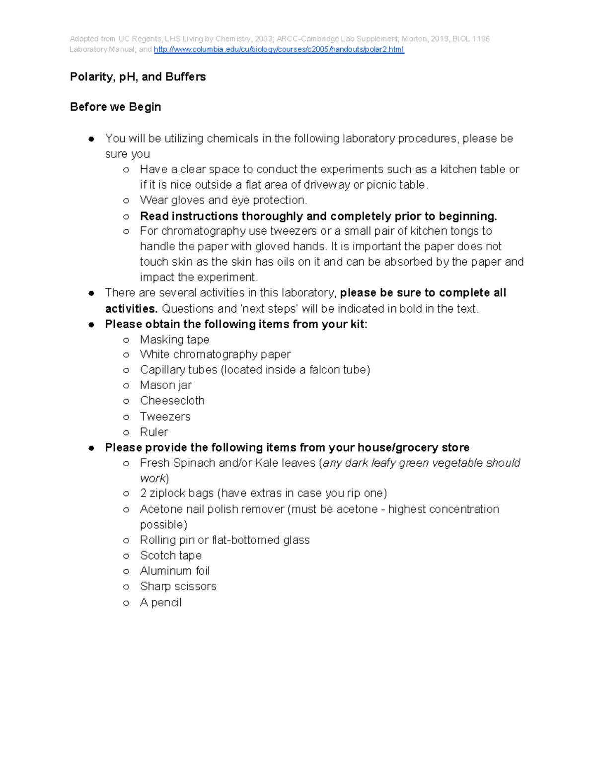Lab 4 Polarity, p H, and Buffers - Laboratory Manual; and - Studocu