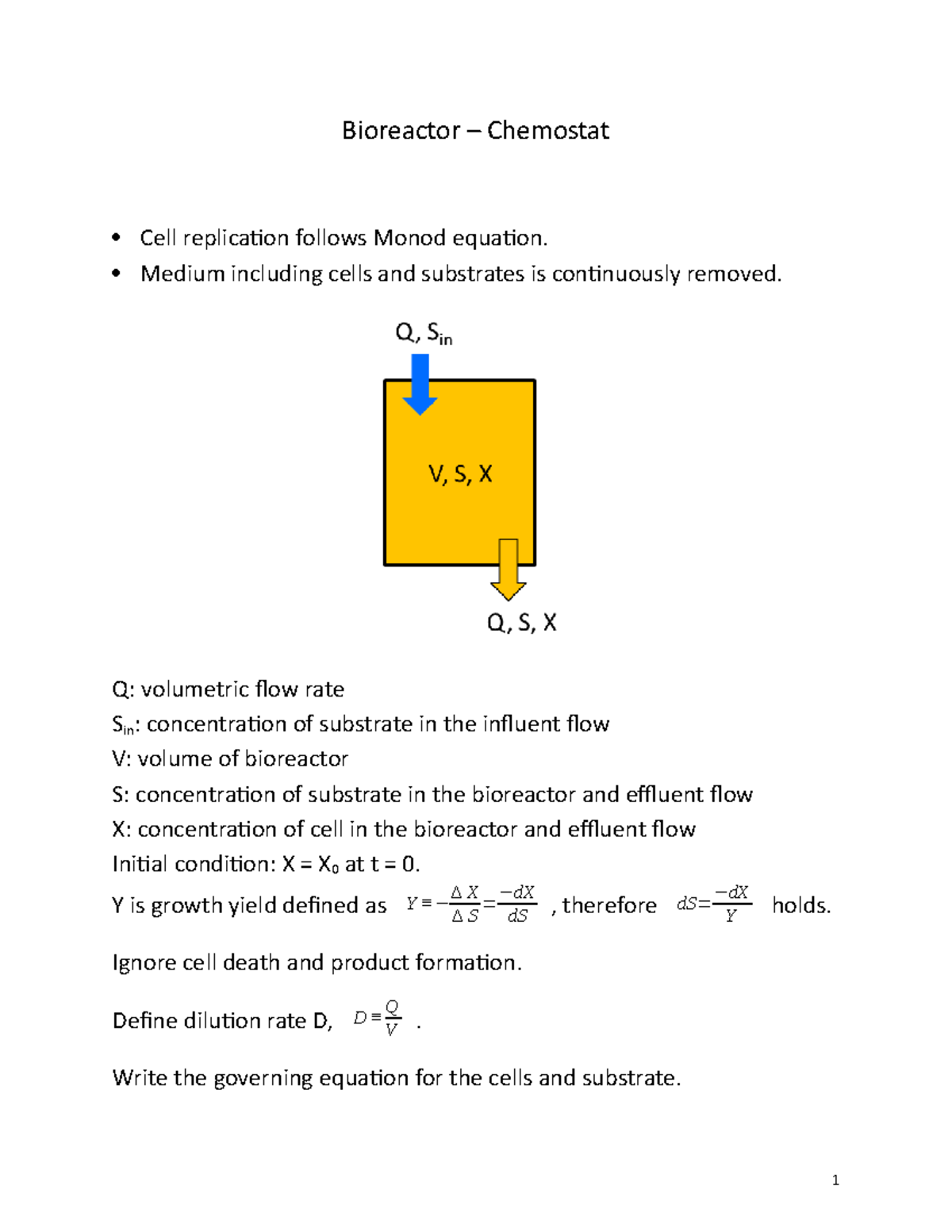 Bioreactor- Chemostat Modeling - Bioengineering Fall 2021 - Bioreactor ...
