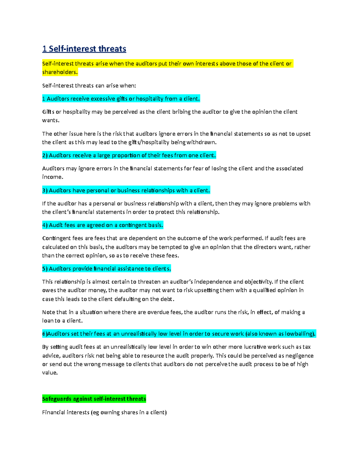 AAA Ethical threats notes - 1 Self-interest threats Self-interest ...