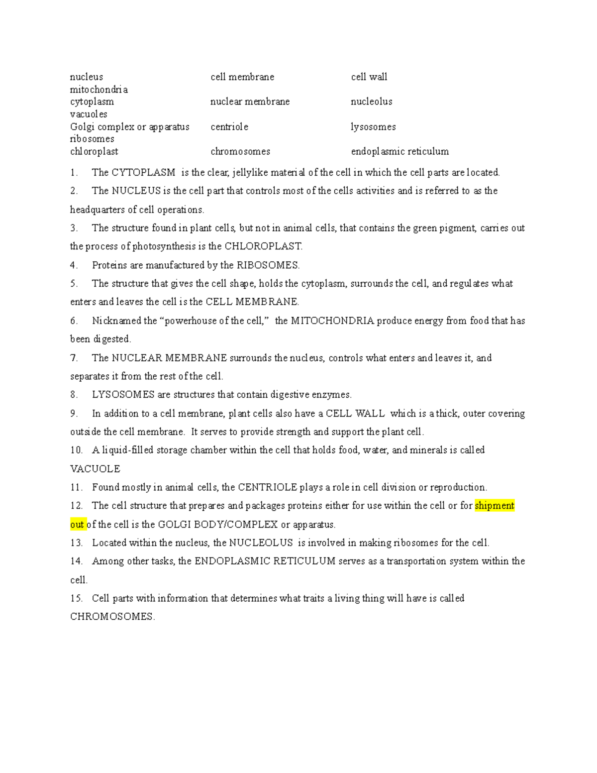 Cell parts and functions - nucleus cell membrane cell wall mitochondria ...