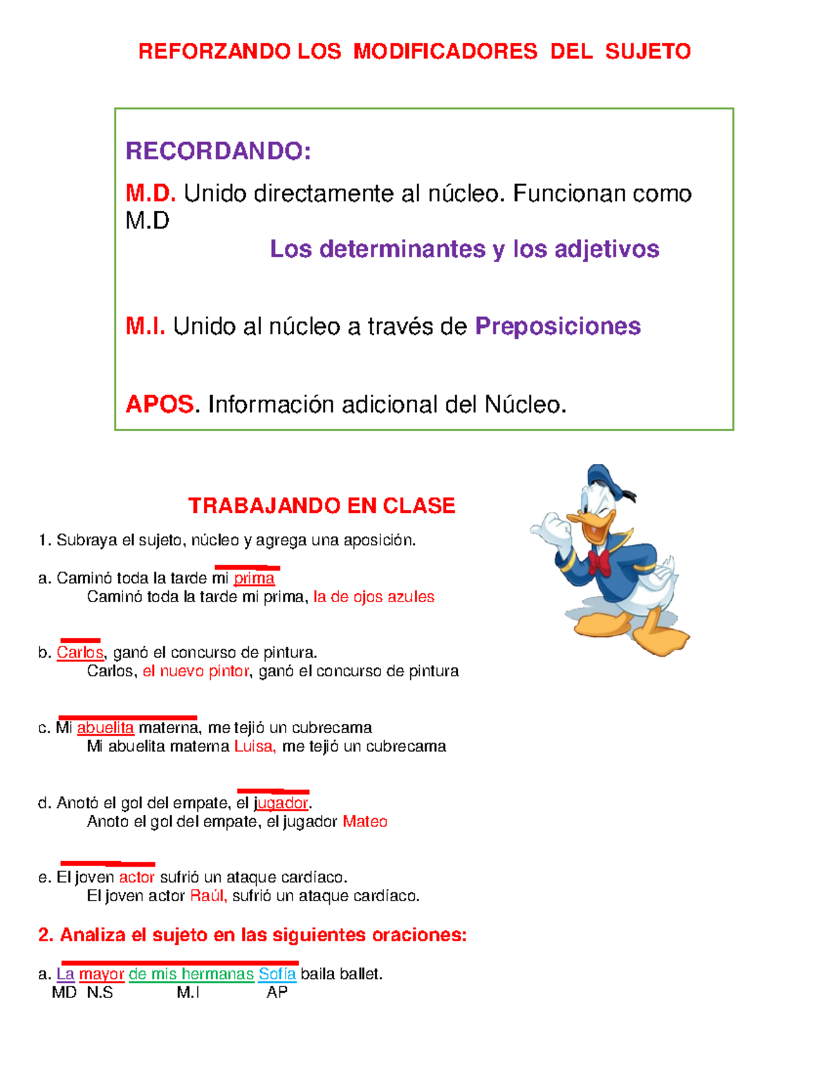 Clase 7 Reforzando Modificadores DEL Sujeto 2 - REFORZANDO LOS ...