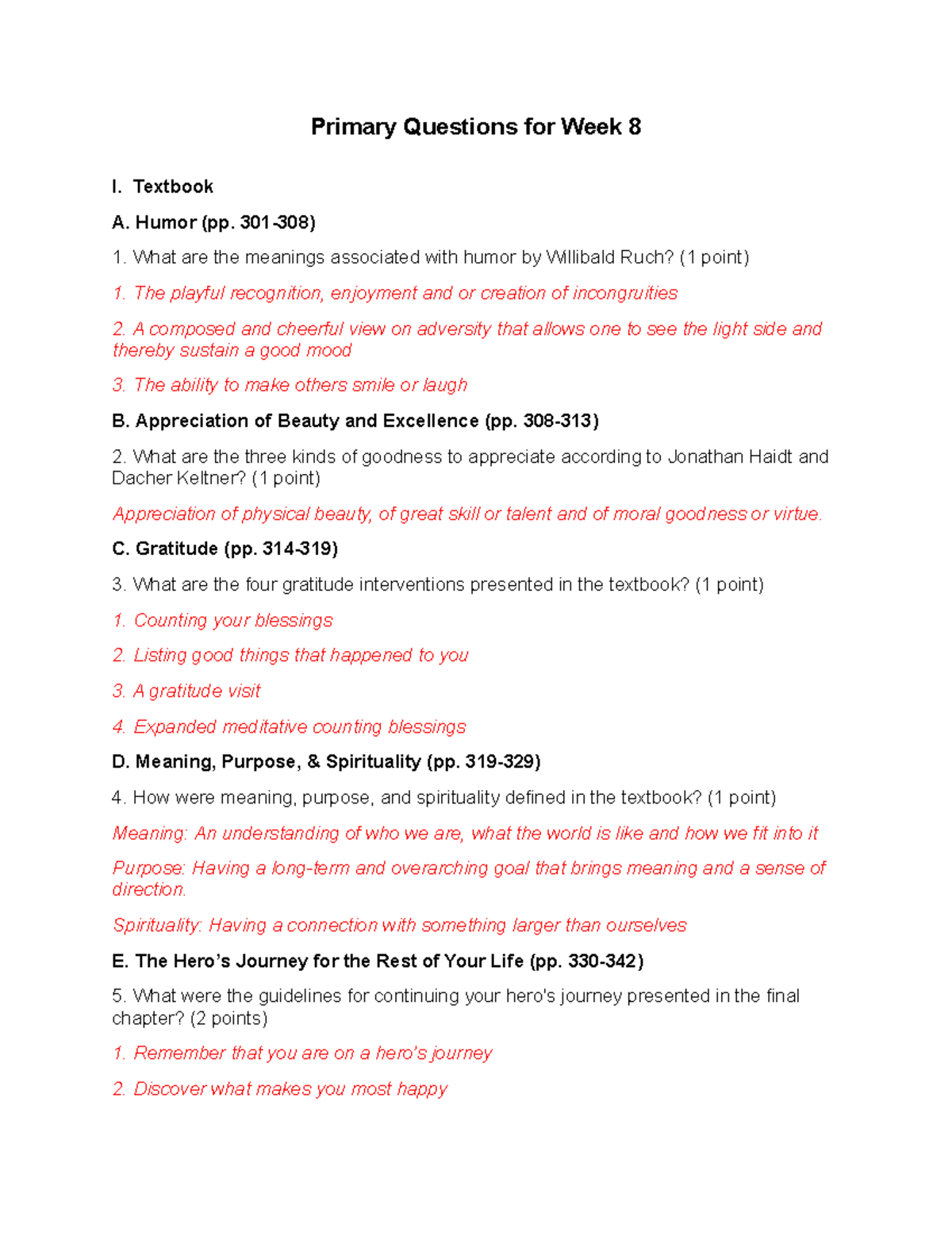 Primary Questions 8 - study guide for positive psychology - Primary ...