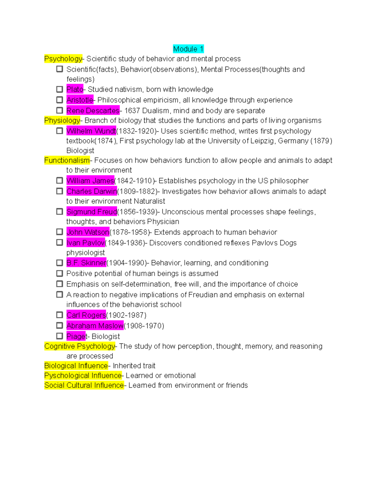 Psychology Notes Test 1 - Psychology- Scientific study of behavior and ...