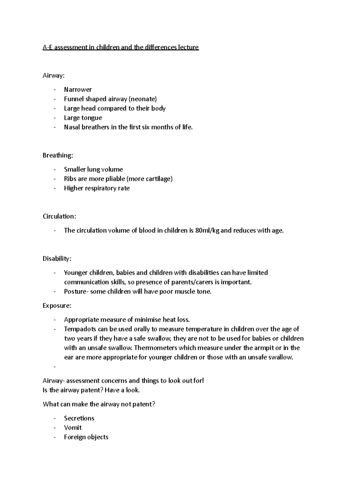 A-E assessment in children, what we look for - A-E assessment in ...