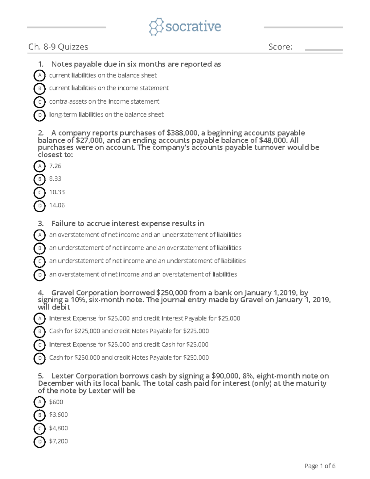 Quiz ch89quizzes - chapter 8/9 quizzes - Ch. 8-9 Quizzes Score: 1 ...