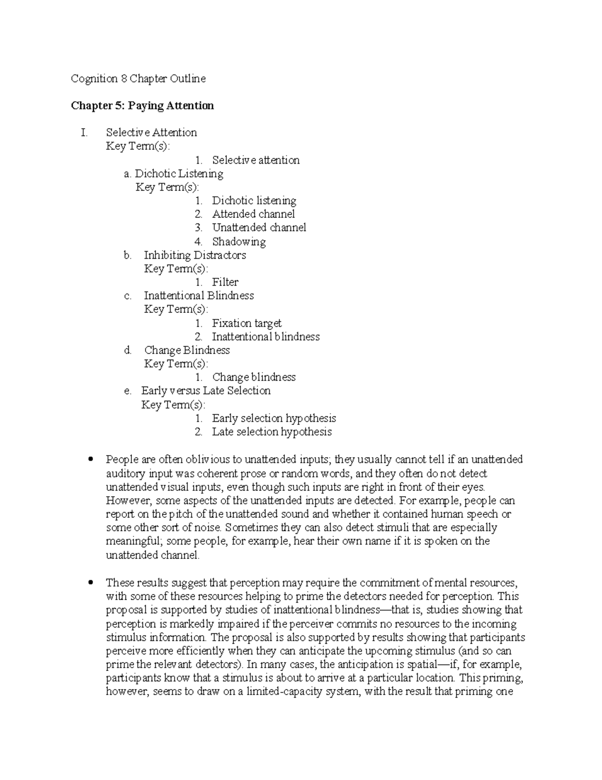 PSY 322 Ch05 Outline - Cognition 8 Chapter Outline Chapter 5: Paying ...