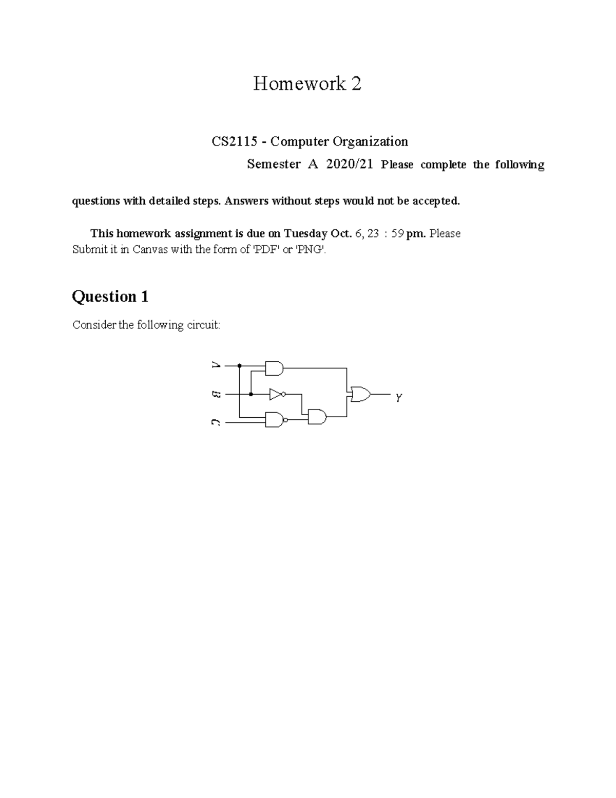 Hw 2 - Assignment 2 - Homework 2 CS2115 - Computer Organization Semester A 2020/21 Please ...