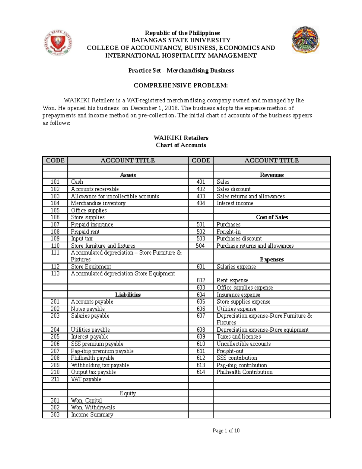 Practice SET Merchandising Business 2021 2022 first Sem - Republic of ...