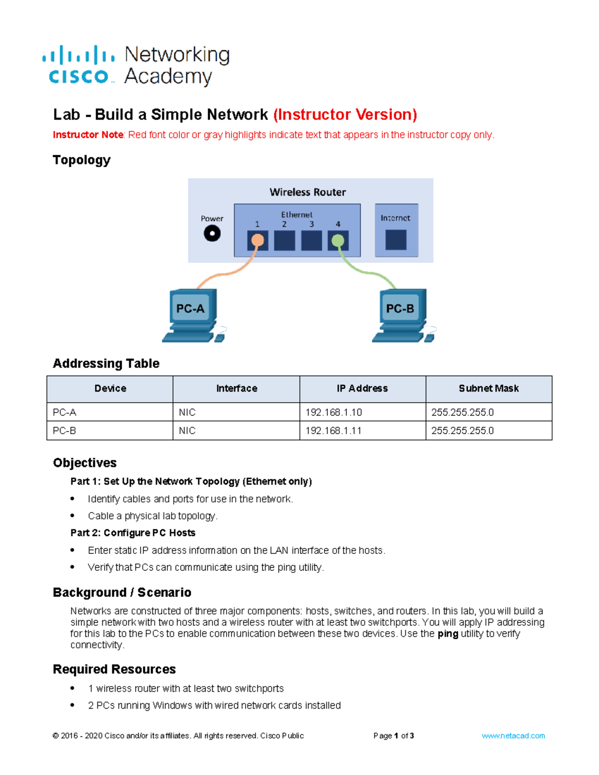 4.5.7 Lab - Build a Simple Network - ILM - Lab - Build a Simple Network (Instructor Version ...