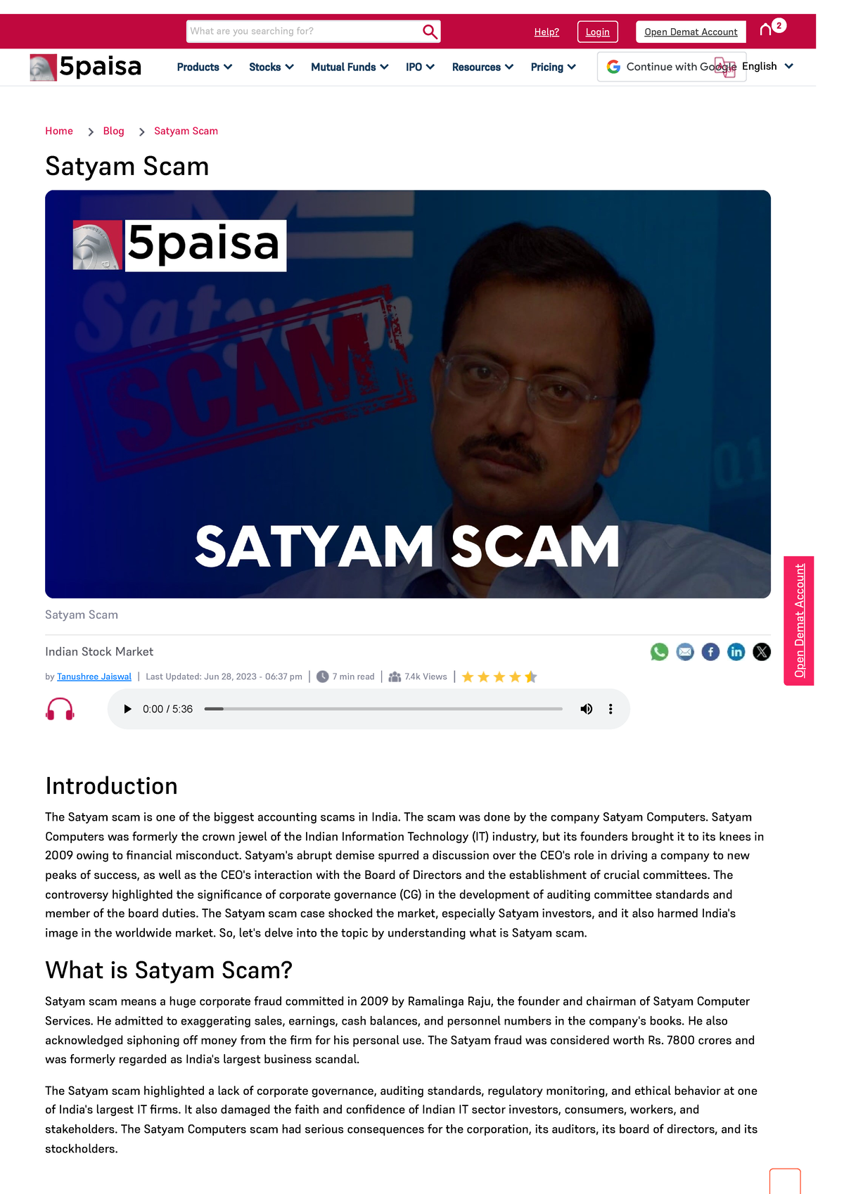 Satyam Scam Case Study of the Satyam Fraud Case 5paisa - Satyam Scam Indian Stock Market by ...