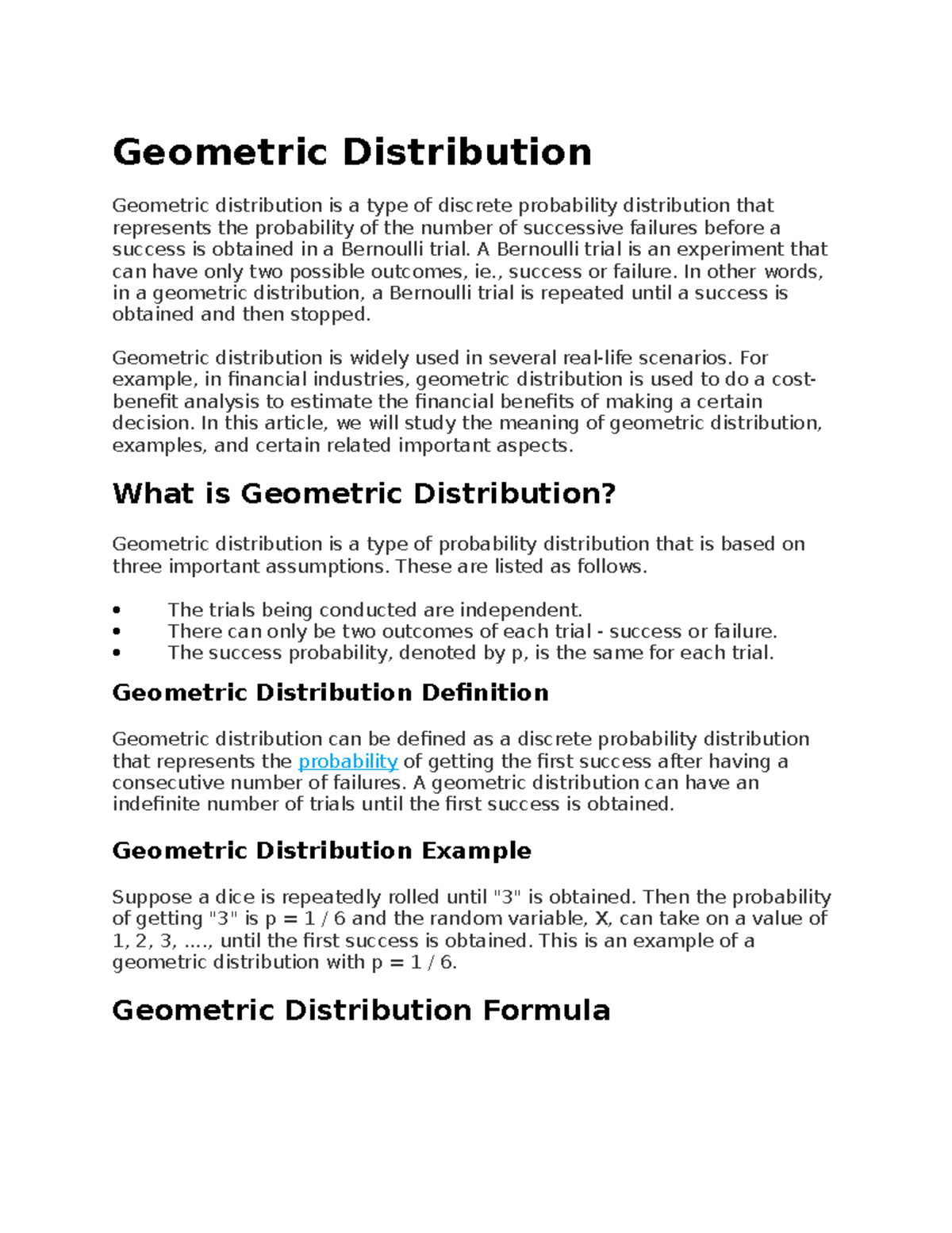 Geometric Distribution Geometric Distribution Geometric Distribution