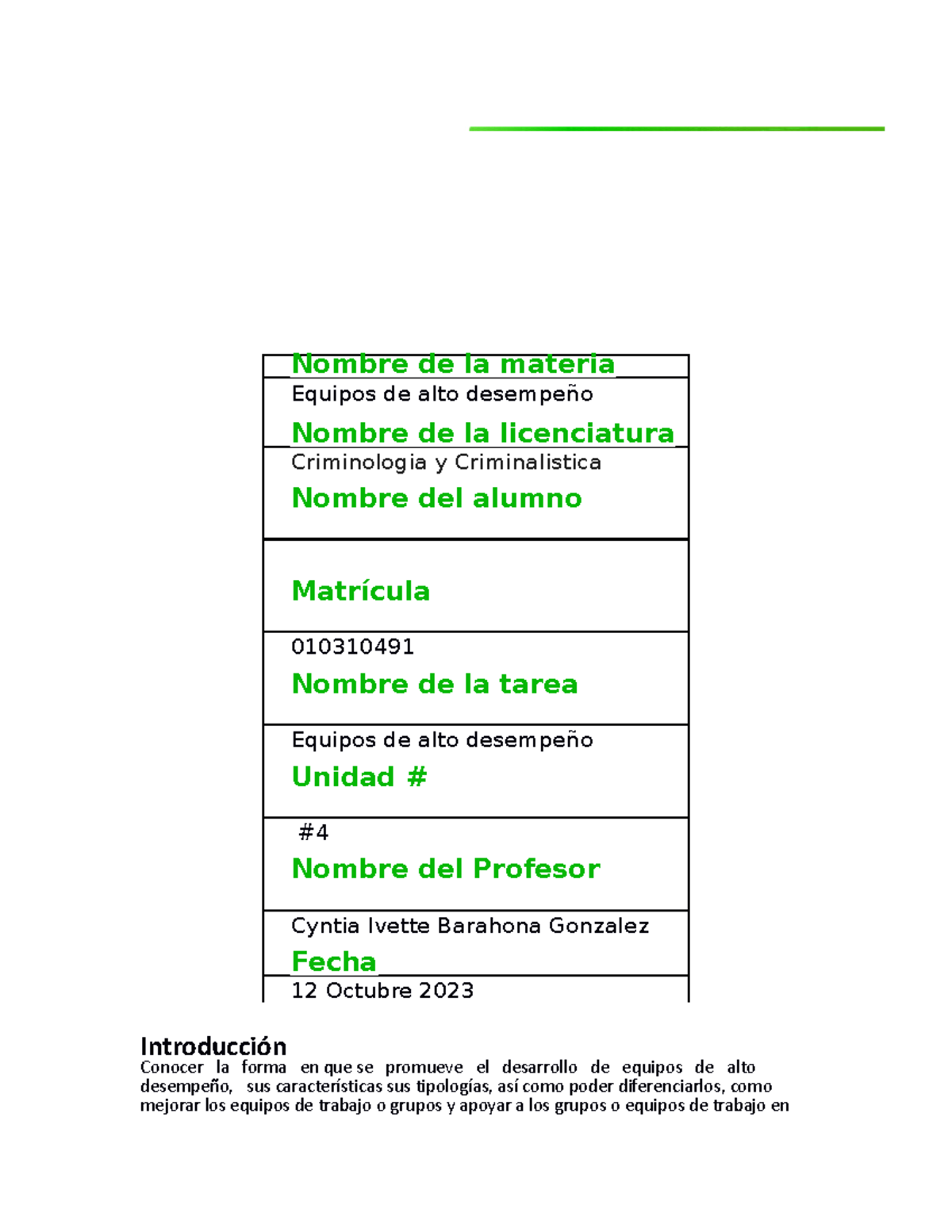 Equipos Semana 4 - Nombre de la materia Equipos de alto desempeño Nombre de la licenciatura ...