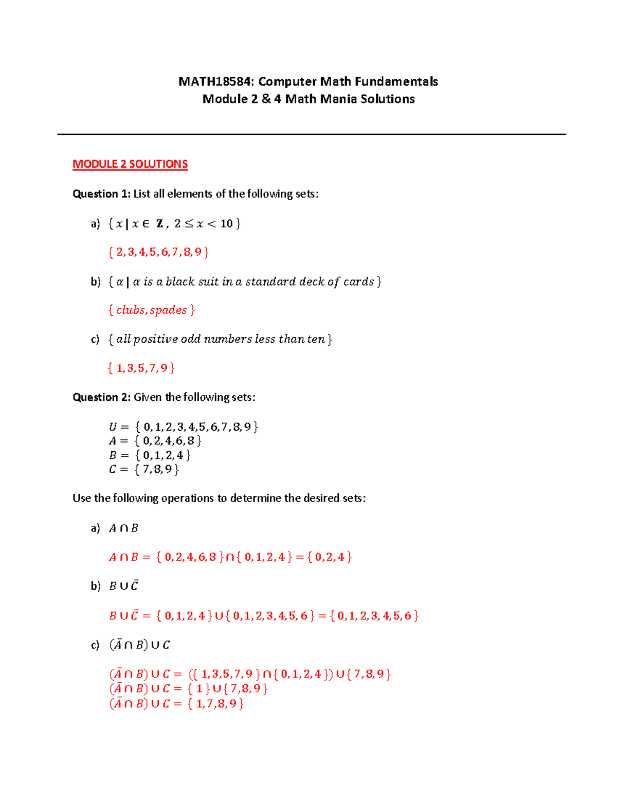 Review - Module 2 Solutions - MATH18584: Computer Math Fundamentals ...