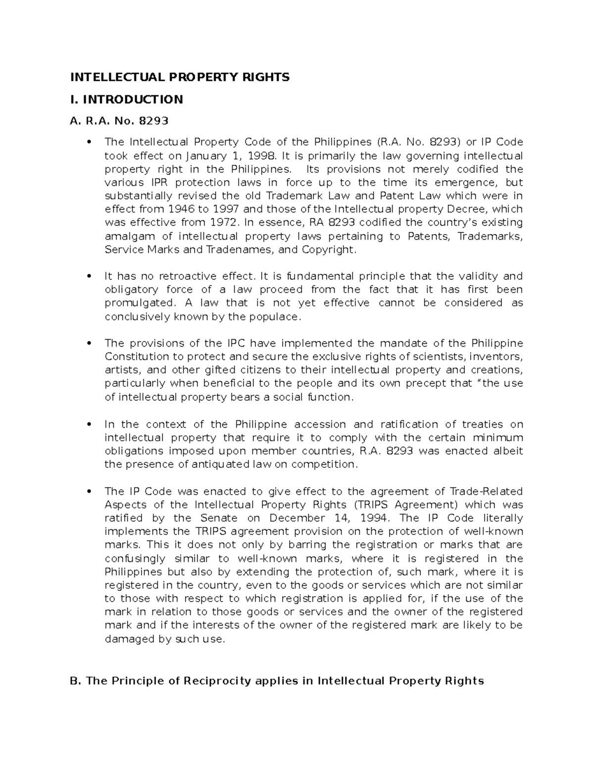 IPC Introduction - lecture notes - INTELLECTUAL PROPERTY RIGHTS I ...
