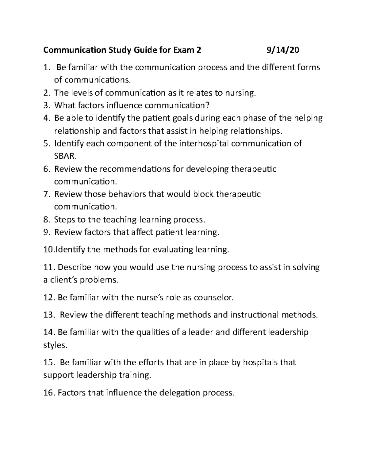 Communication Study Guide Test 2 - Communicaion Study Guide for Exam 2 ...