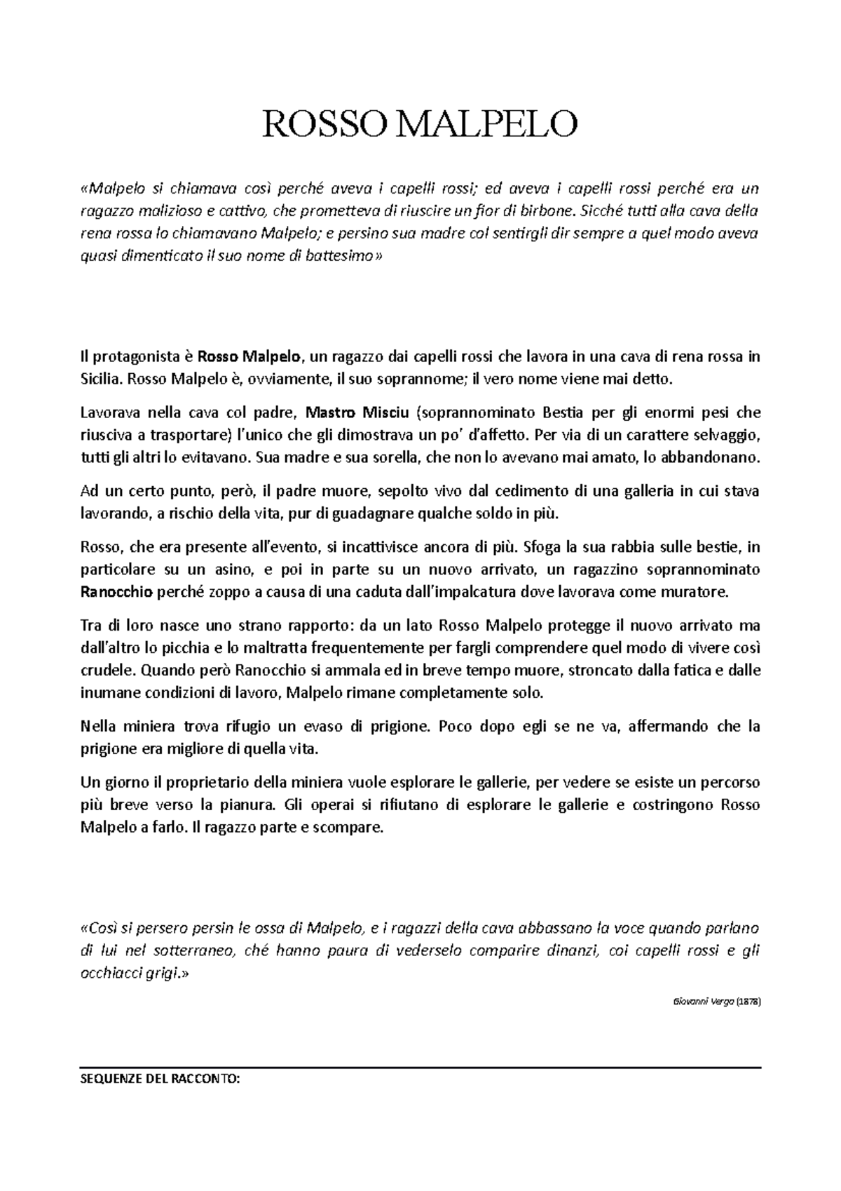 Rosso Malpelo [ Giovanni Verga] - ROSSO MALPELO «Malpelo si chiamava ...