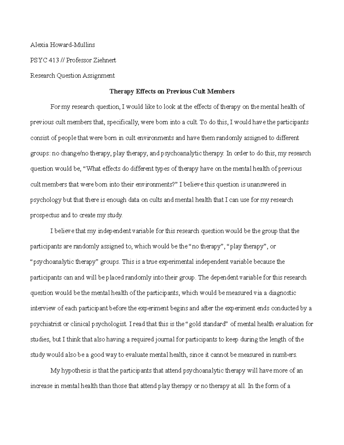 Research Question Assignment - Alexia Howard-Mullins PSYC 413 ...