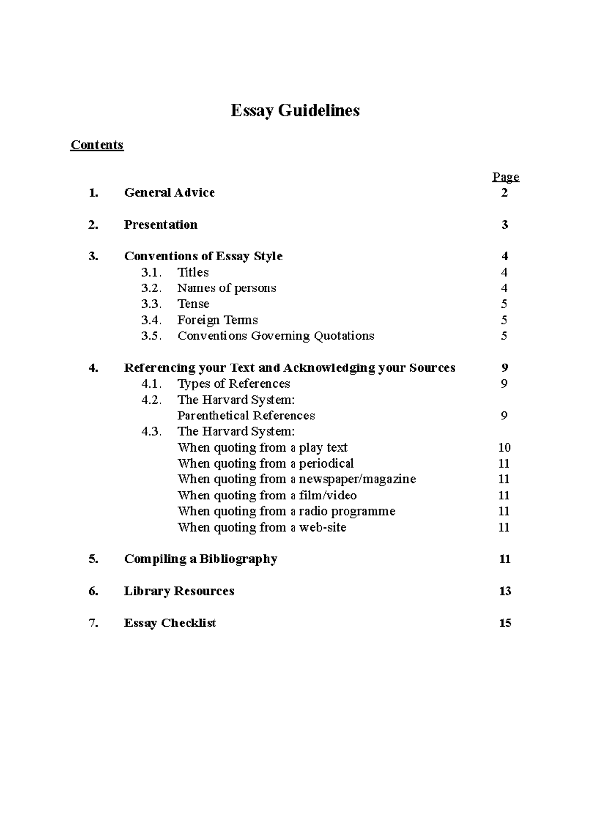 Academic conventions - Essay Guidelines Contents General Advice Page ...