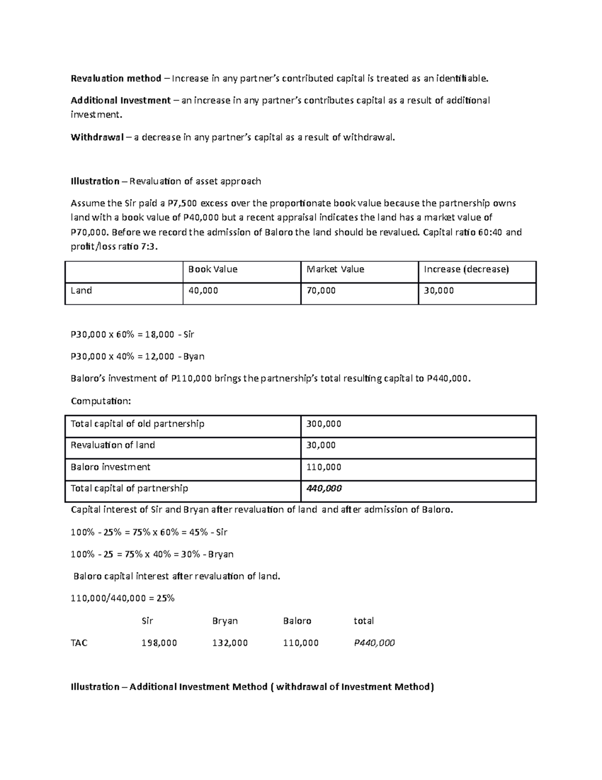 Teofilo 304 formation - Revaluation method – Increase in any partner’s contributed capital is ...
