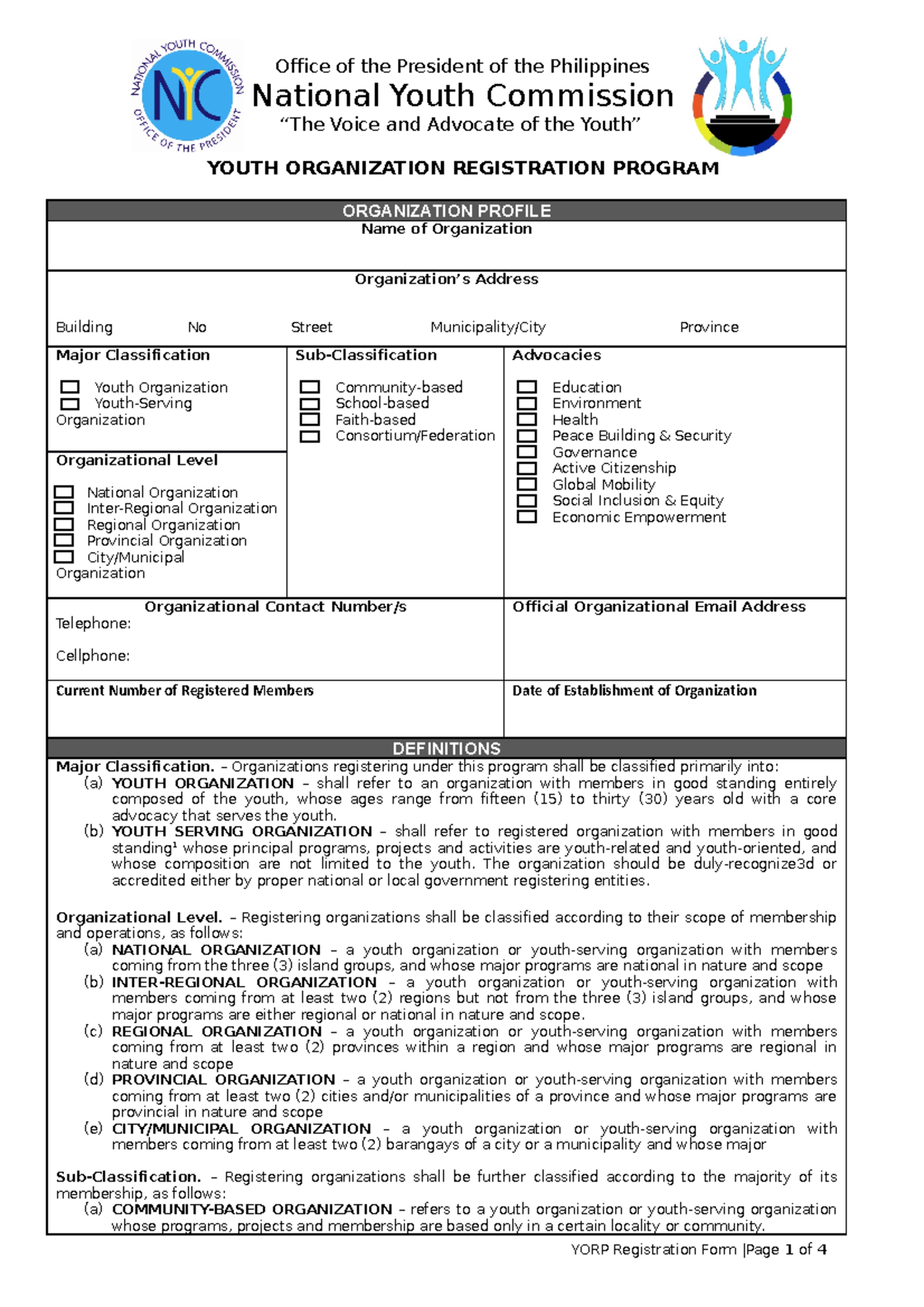 Registration Form - Office of the President of the Philippines National ...