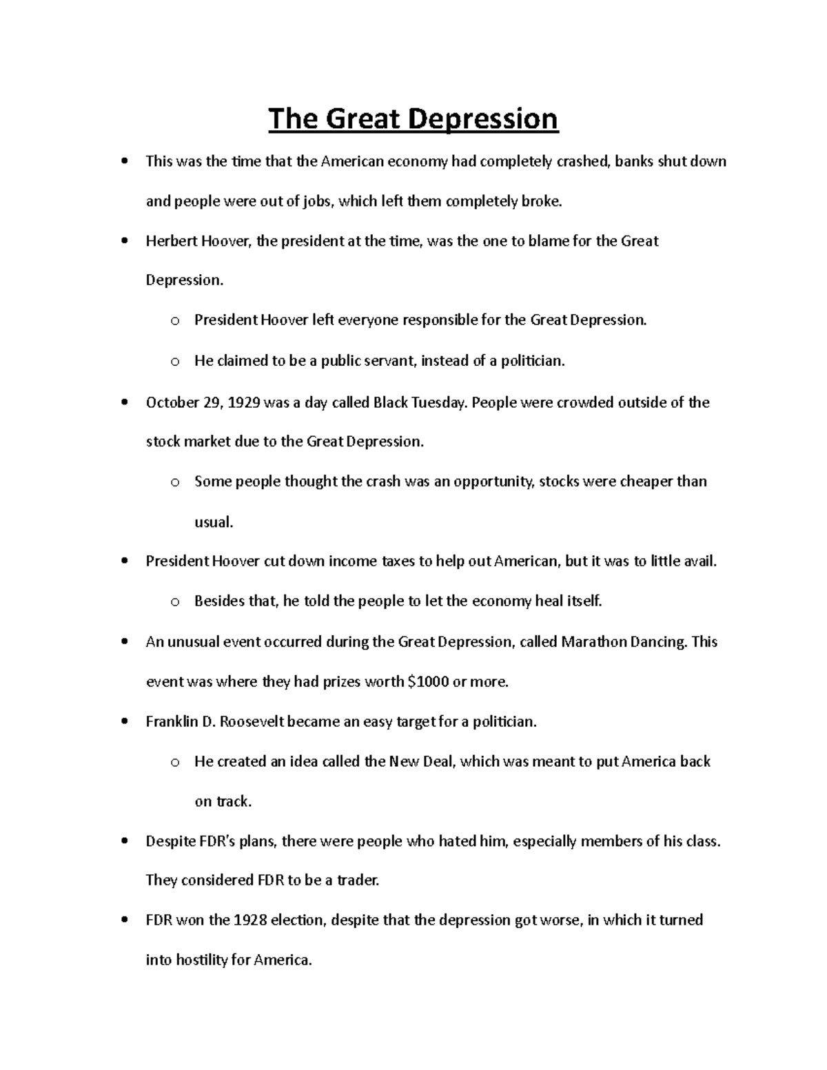 The Great Depression - None. - The Great Depression This was the time ...